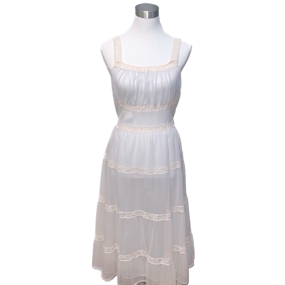Vintage 1950’s Snowdon Sheer Lace Midi Tiered Nightgo… - Gem
